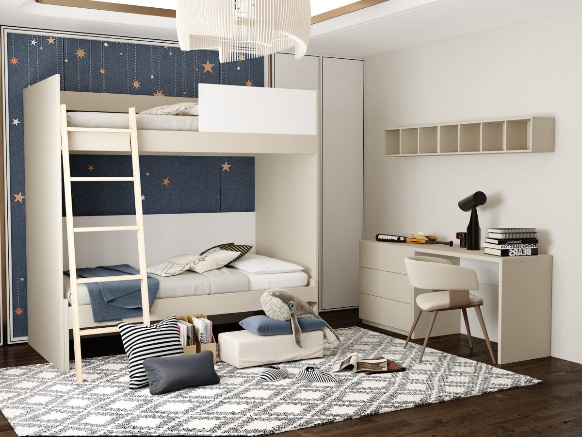 Romina - Set de Litera Individual doble con Escritorio, Cómoda, y 2 ...