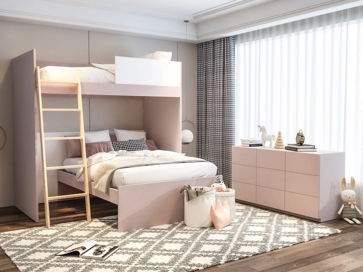 Regina – Set de Litera Individual arriba y Matrimonial abajo con Cómoda ...
